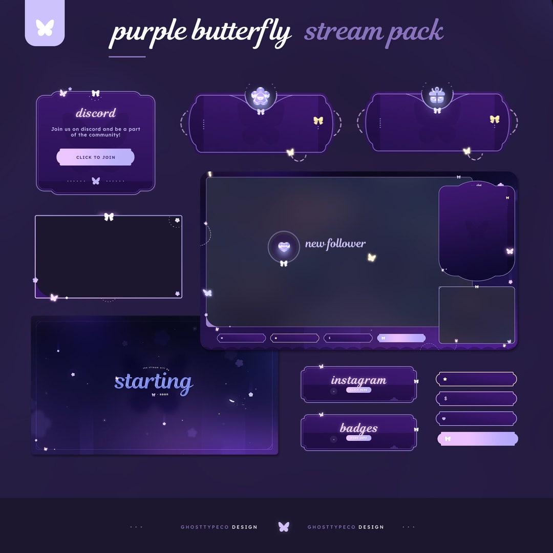 ANIMATED Purple Butterfly Stream Bundle | Twitch Pack | Overlays ...