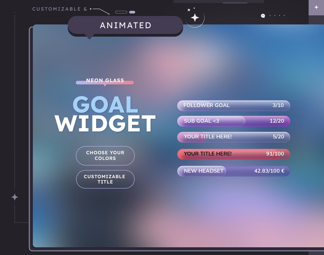 Neon Glass Goal Widget (CUSTOMIZABLE COLORS) | Twitch | Pastel Minimal ...