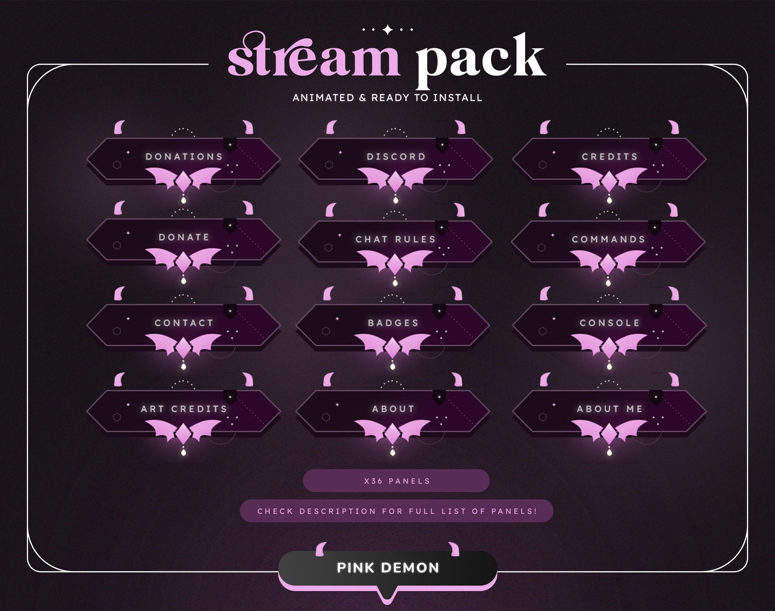 ANIMATED Pink Demon Stream Bundle | Twitch Pack | Overlays | Screens ...