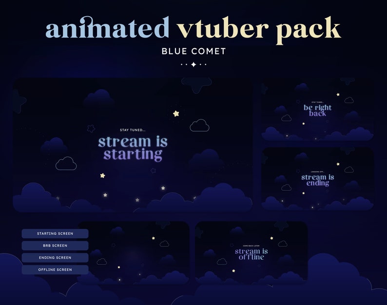 ANIMATED Blue Comet Vtuber Stream Package | Animated Overlays | Screens ...
