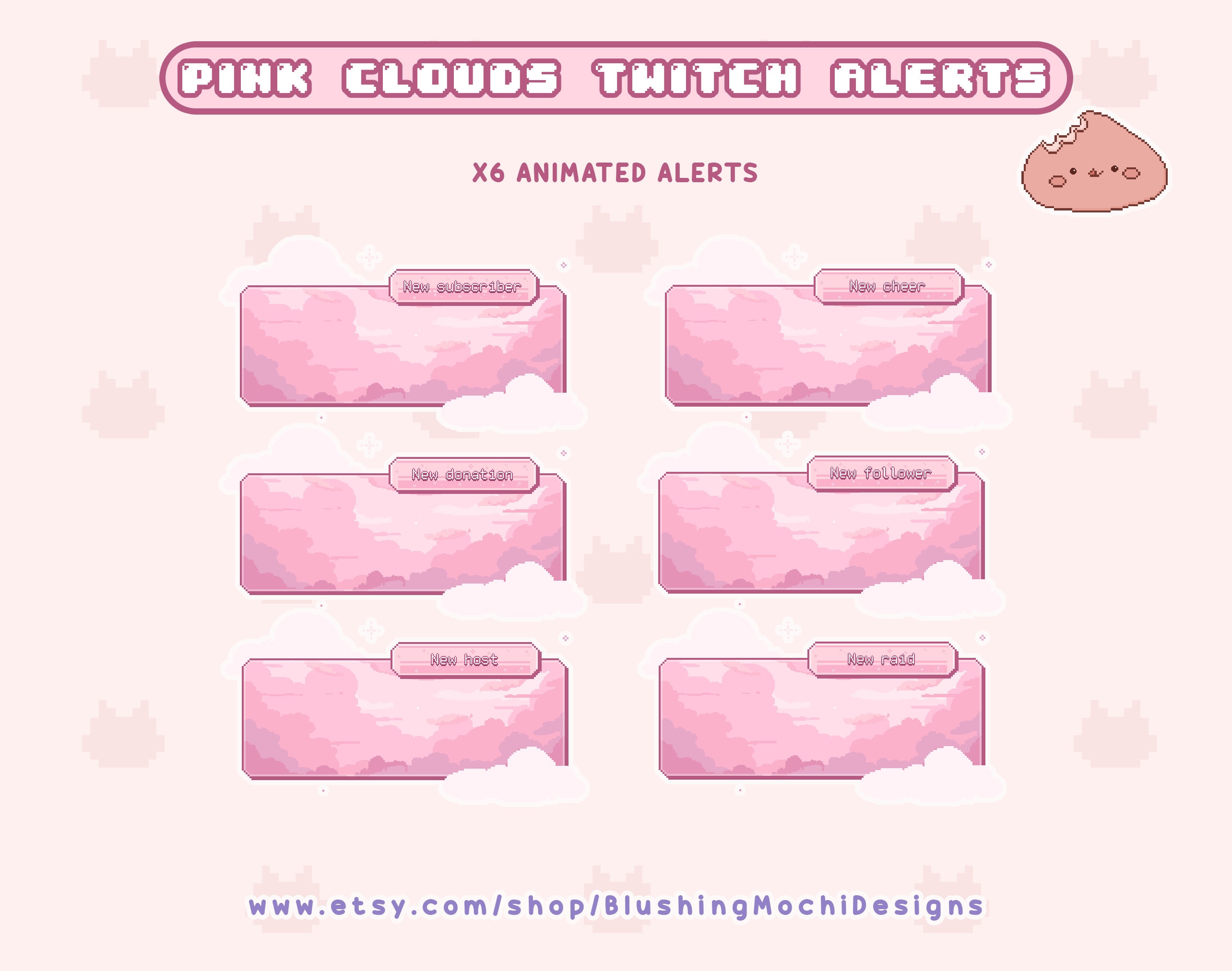 Host Alert Twitch Animated Alerts Pink and Black Cloud Burst Drawing ...