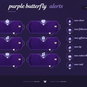 ANIMATED Purple Butterfly Vtuber Stream Bundle Twitch Pack Overlays ...