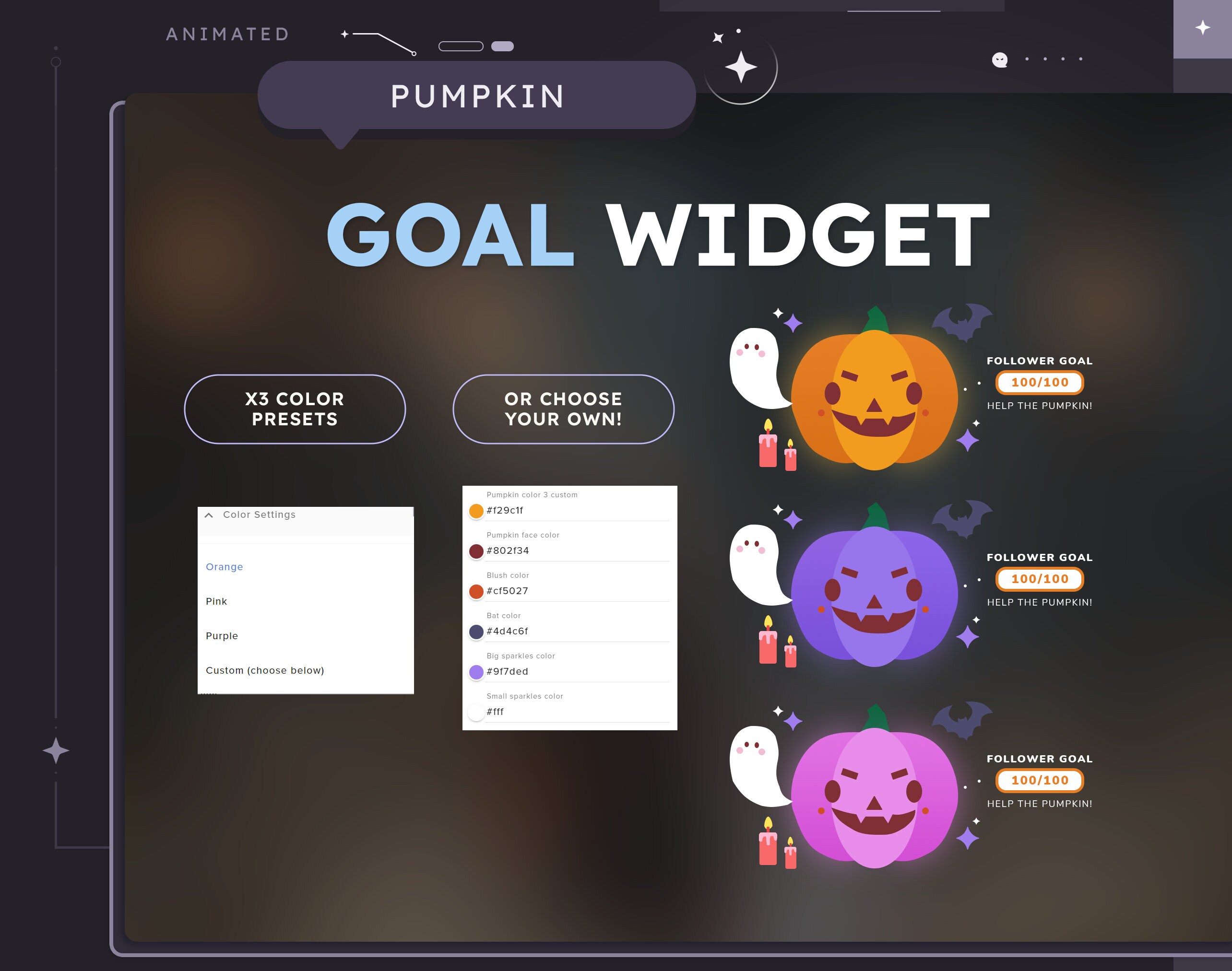 Animated Halloween Pumpkin Goal Widget CUSTOMIZABLE COLORS Twitch ...