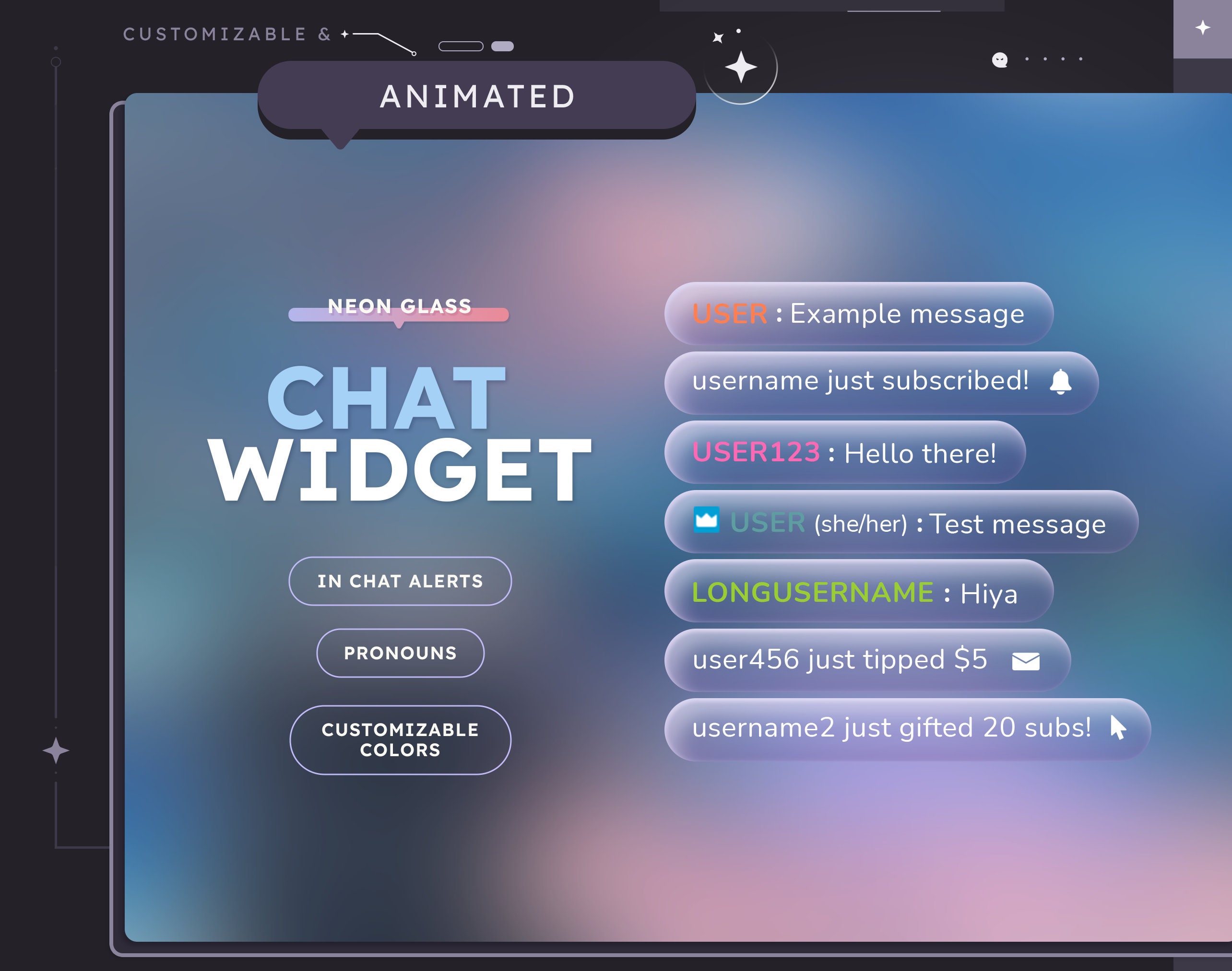 Animated Neon Glass Chat Widget CUSTOMIZABLE COLORS Twitch Chat Pastel ...