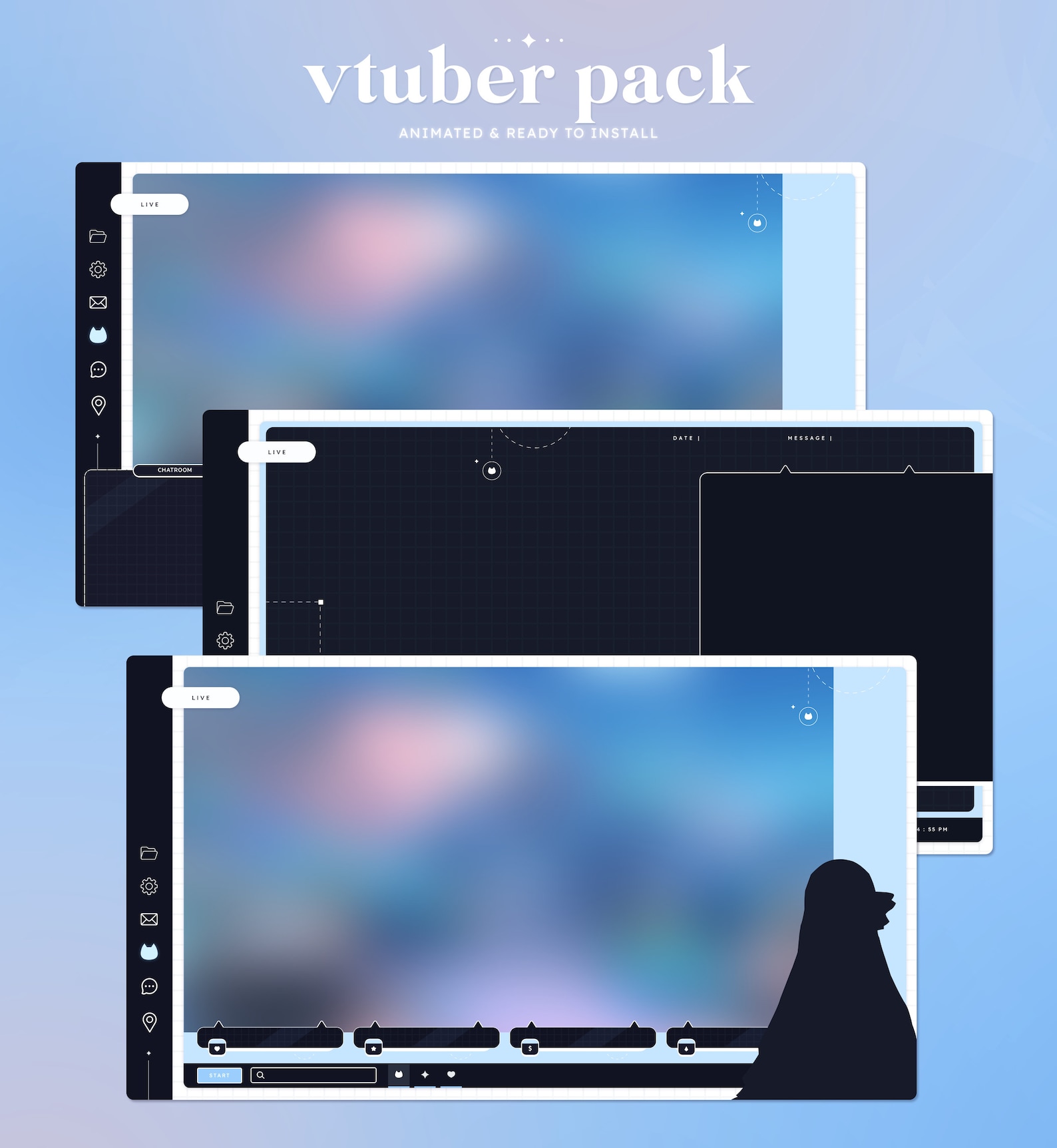 ANIMATED Browser Kitty Vtuber Stream Bundle | Blue | Twitch Package ...