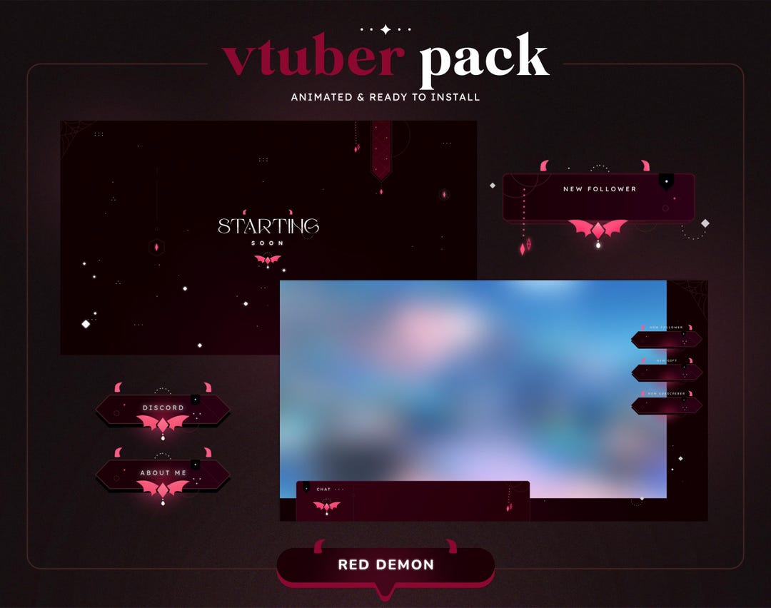 ANIMATED Red Demon Vtuber Stream Bundle | Twitch Pack | Overlays ...