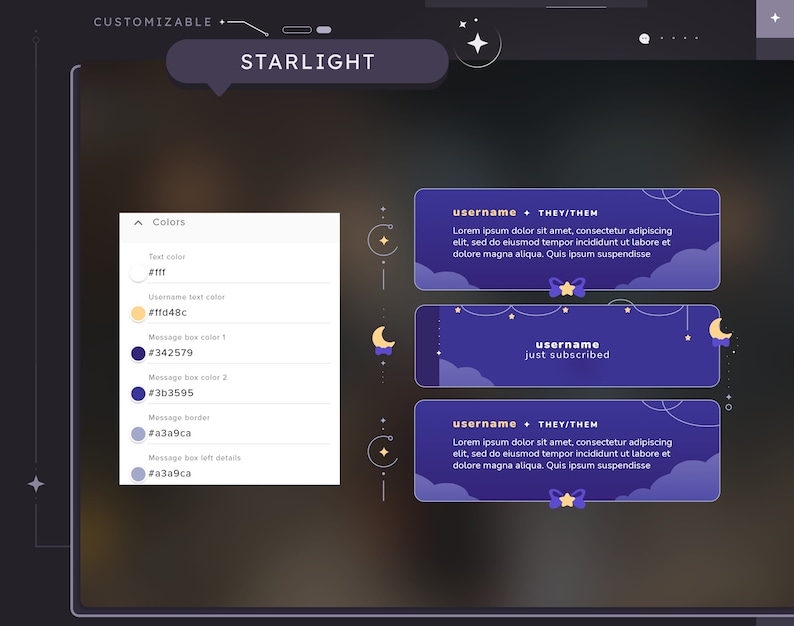 Starlight Chat Widget CUSTOMIZABLE COLORS Twitch Overlays Pastel ...