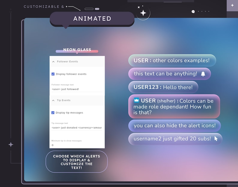 Animated Neon Glass Chat Widget CUSTOMIZABLE COLORS Twitch Chat Pastel ...