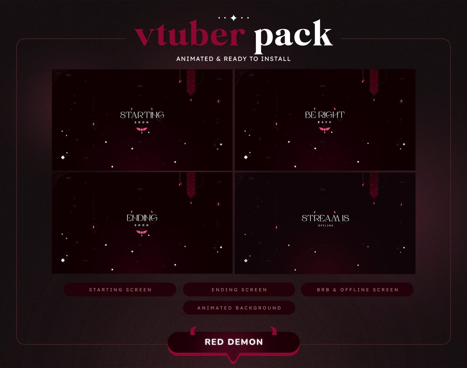ANIMATED Red Demon Vtuber Stream Bundle | Twitch Pack | Overlays ...