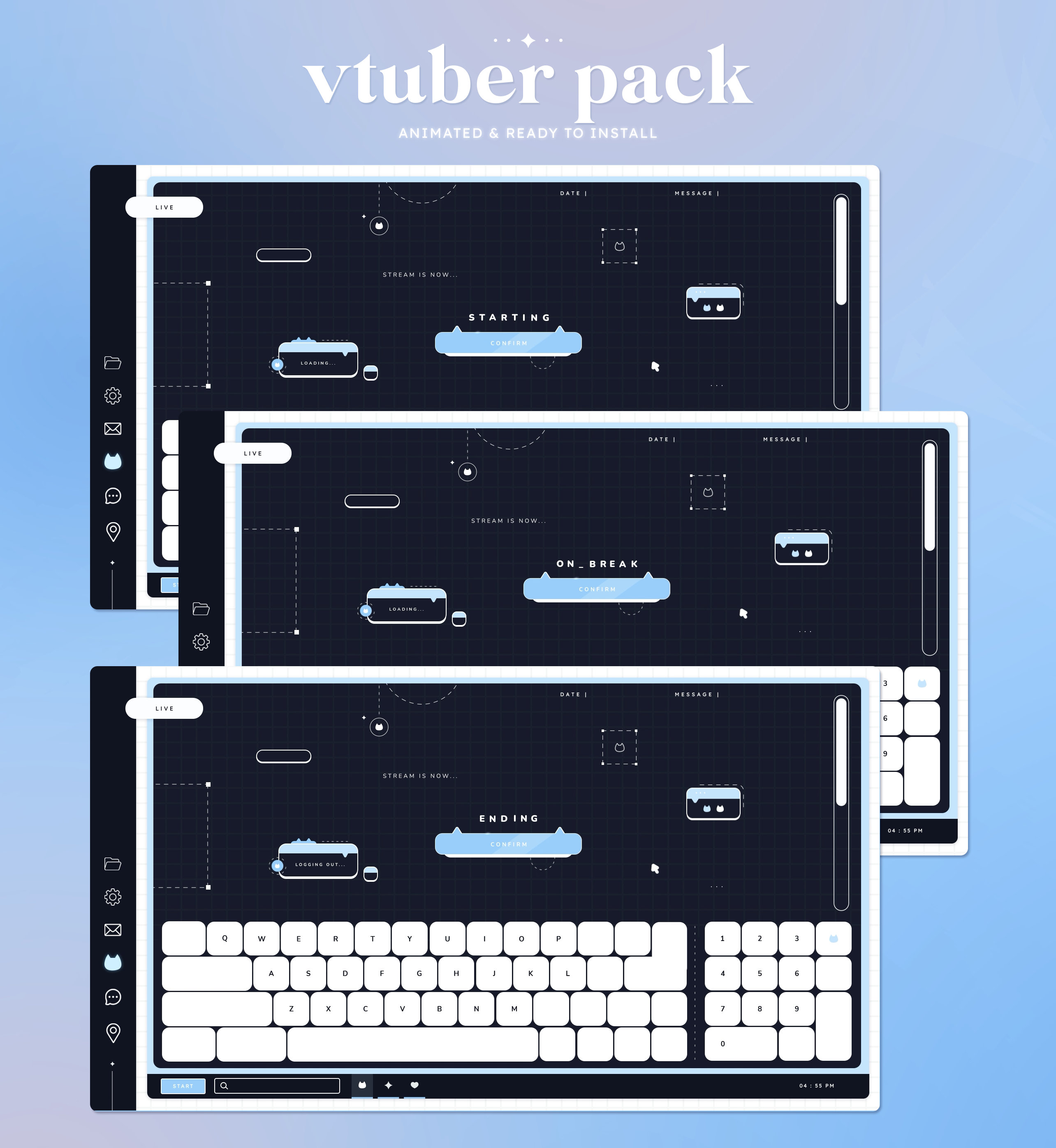 ANIMATED Browser Kitty Vtuber Stream Bundle | Blue | Twitch Package ...