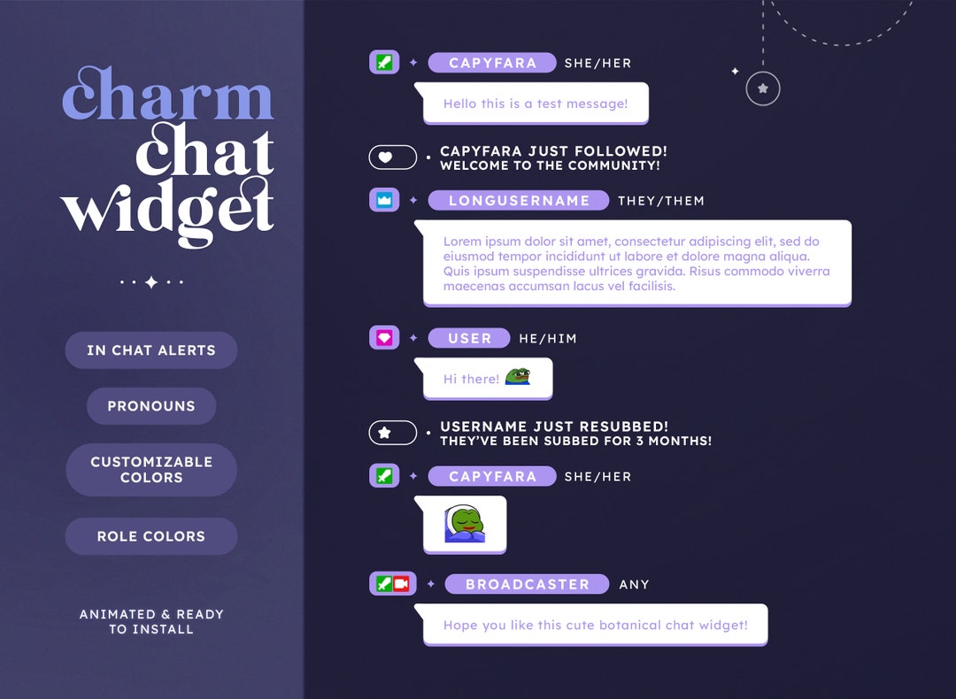 Charm Chat Widget (CUSTOMIZABLE COLORS) | Twitch Overlays | Pastel ...