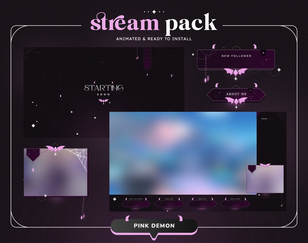 ANIMATED Pink Demon Stream Bundle | Twitch Pack | Overlays | Screens ...