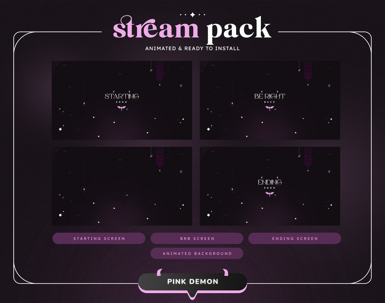 ANIMATED Pink Demon Stream Bundle | Twitch Pack | Overlays | Screens ...