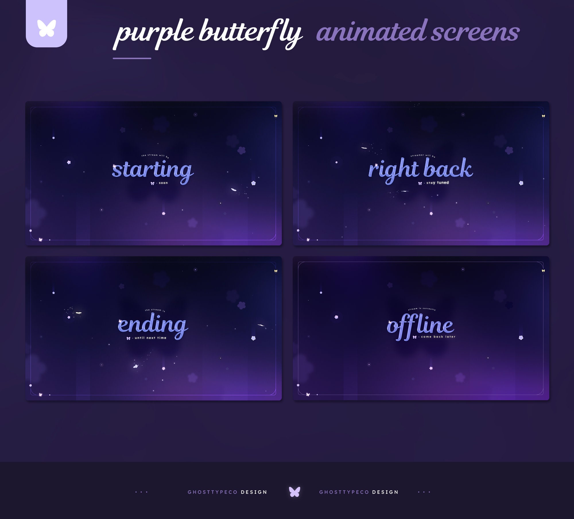 ANIMATED Purple Butterfly Stream Bundle | Twitch Pack | Overlays ...