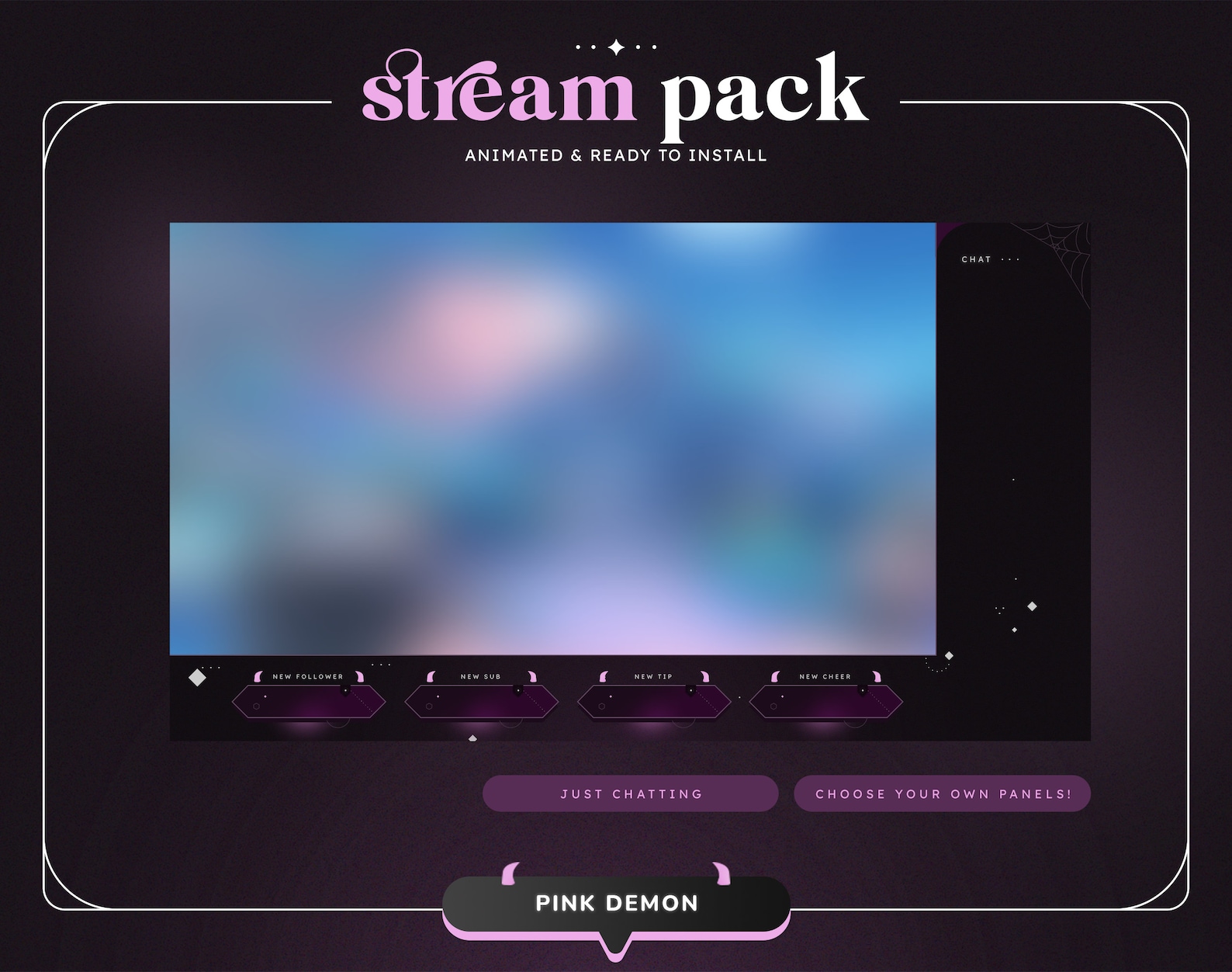 ANIMATED Pink Demon Stream Bundle | Twitch Pack | Overlays | Screens ...