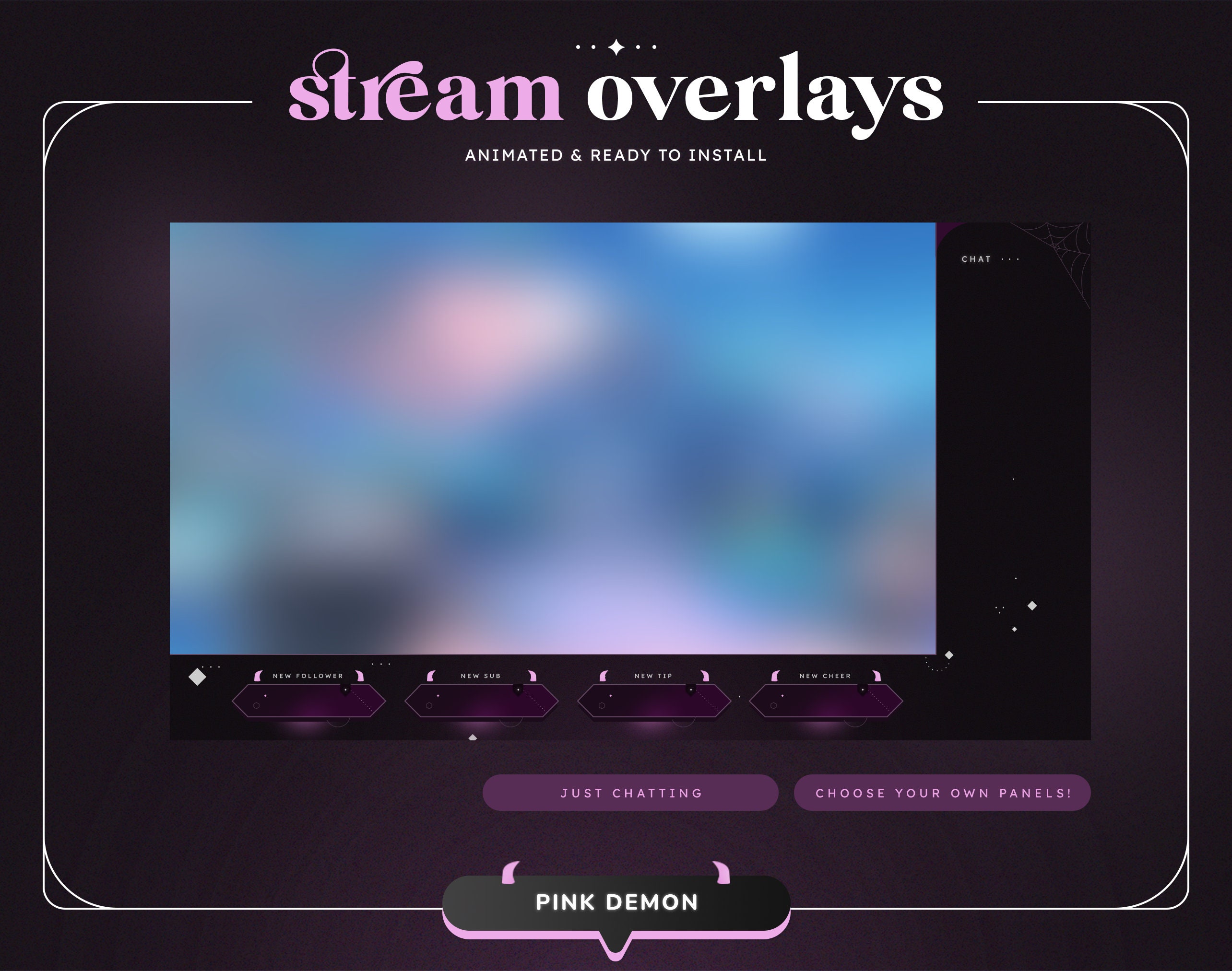 ANIMATED Pink Demon Overlay Bundle Twitch Overlays Just Chatting ...