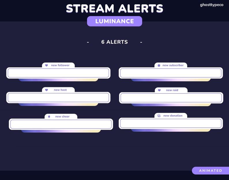ANIMATED Luminance Stream Alerts Twitch Streamer Purple - Etsy