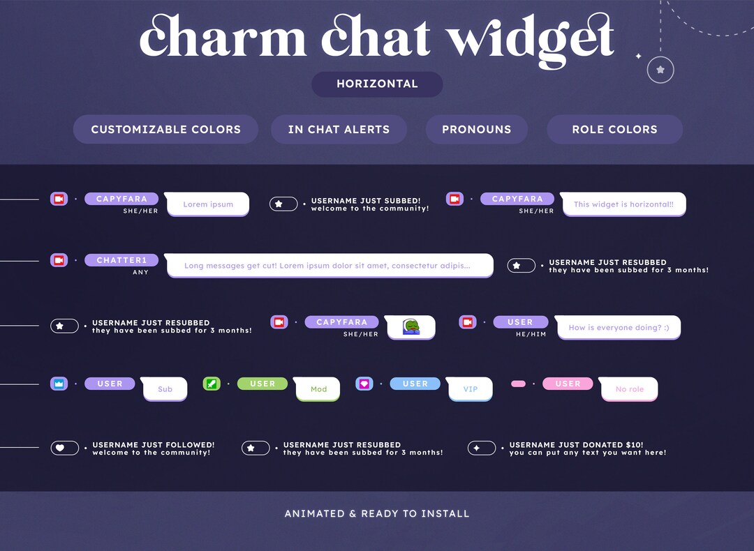 Horizontal Charm Chat Widget (CUSTOMIZABLE COLORS) | Twitch Overlays ...