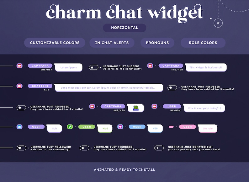 Horizontal Charm Chat Widget CUSTOMIZABLE COLORS Twitch Overlays Pastel ...