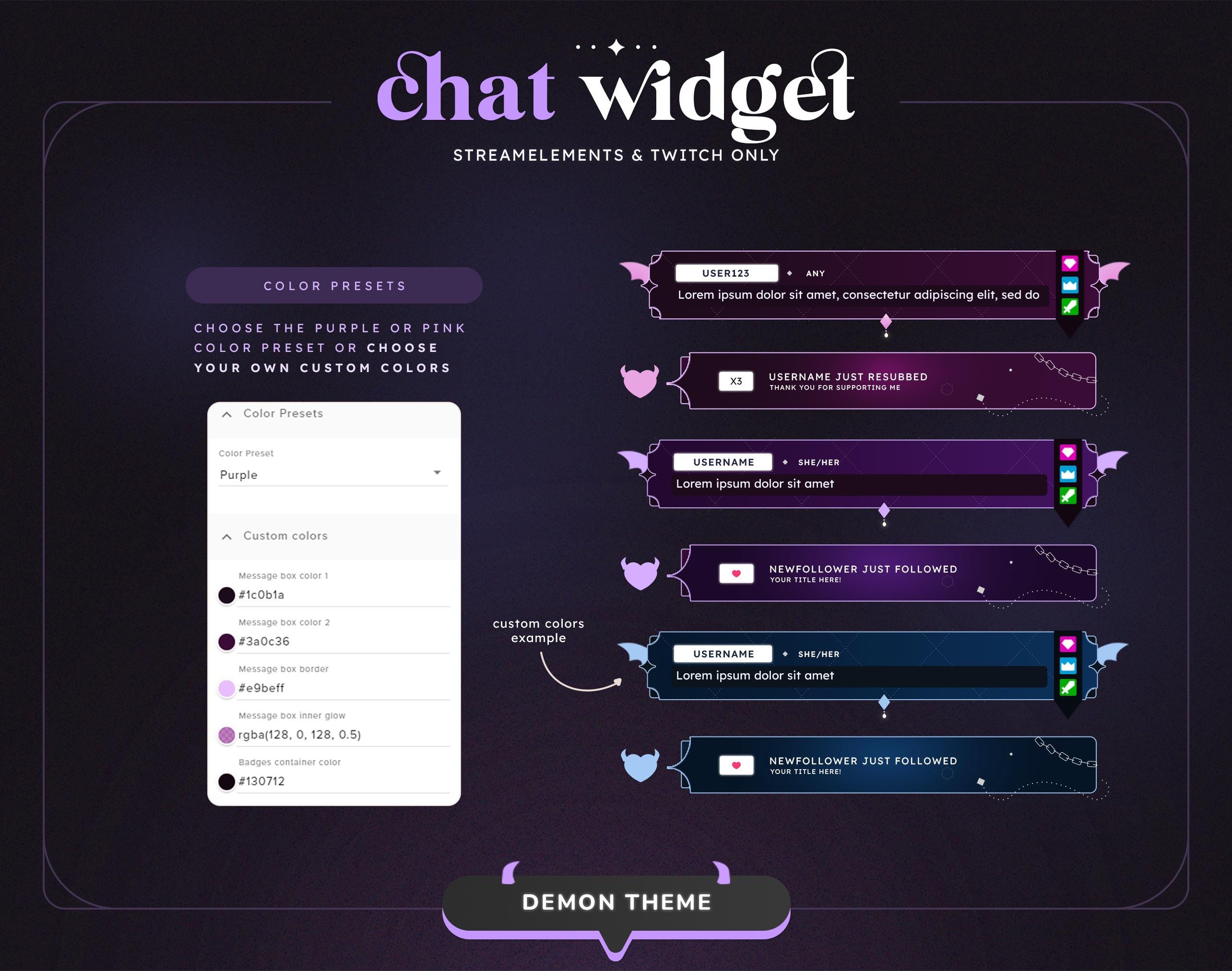 Animated Demon Chat Widget (CUSTOMIZABLE COLORS) | Pink & Purple Color ...