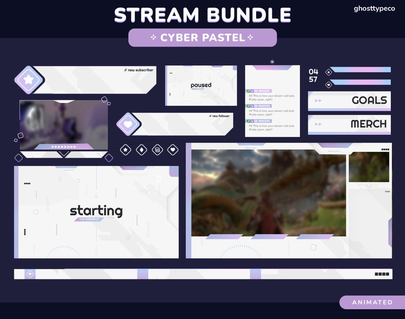 ANIMATED Cyber Pastel Stream Bundle Twitch Package - Etsy
