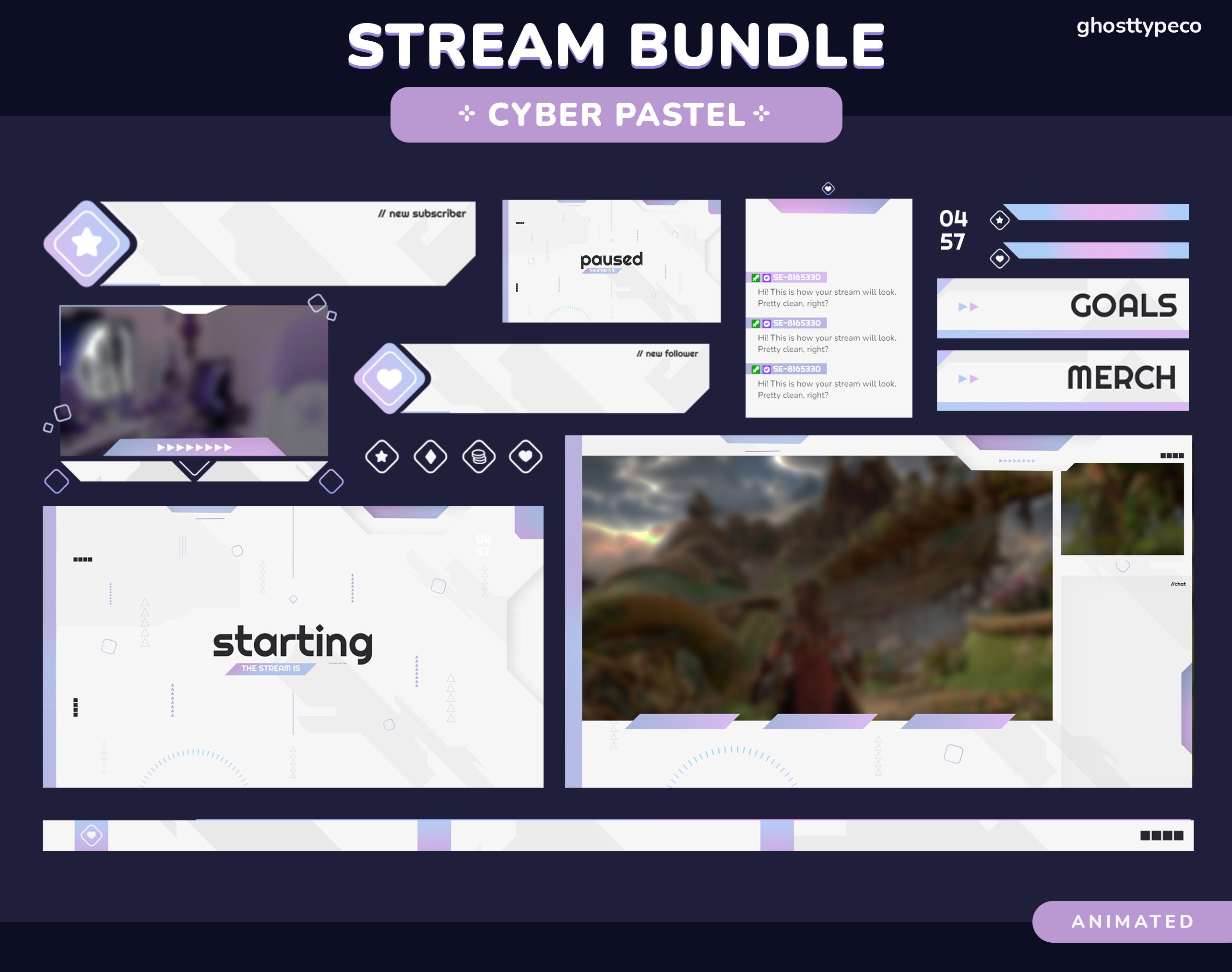 ANIMATED Cyber Pastel Stream Bundle Twitch Package - Etsy