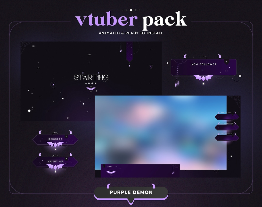 ANIMATED Purple Demon Vtuber Stream Bundle | Twitch Pack | Overlays ...