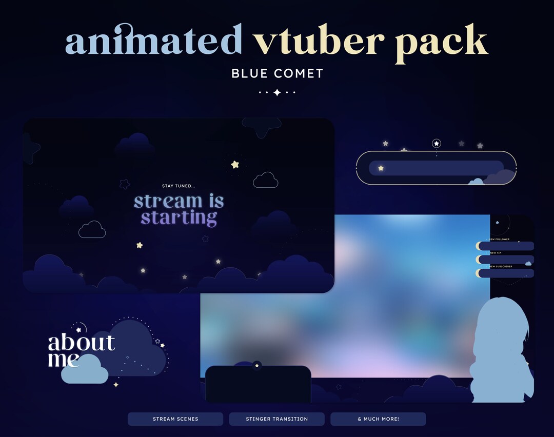 ANIMATED Blue Comet Vtuber Stream Package | Animated Overlays | Screens ...