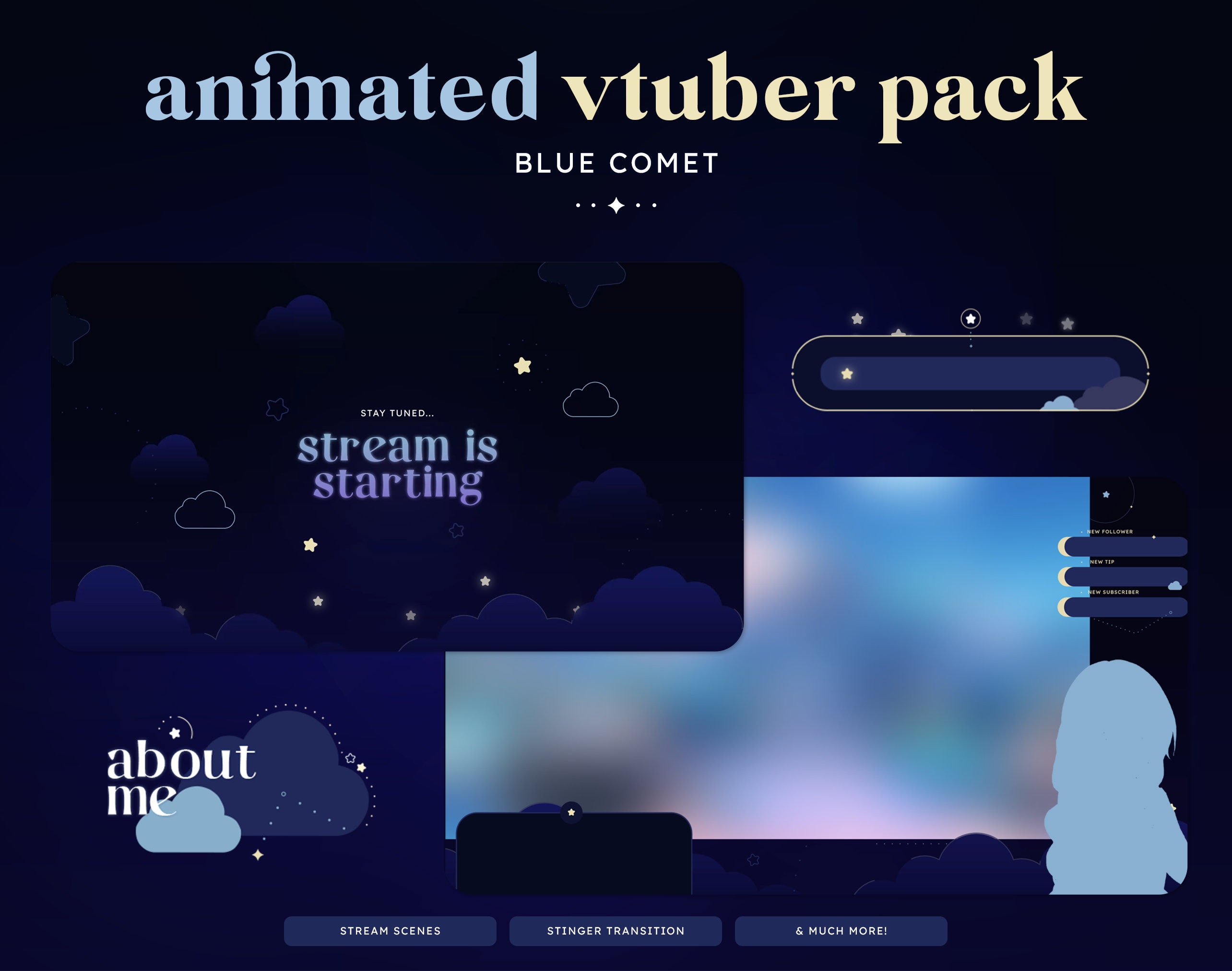 ANIMATED Blue Comet Vtuber Stream Package Animated Overlays Screens ...