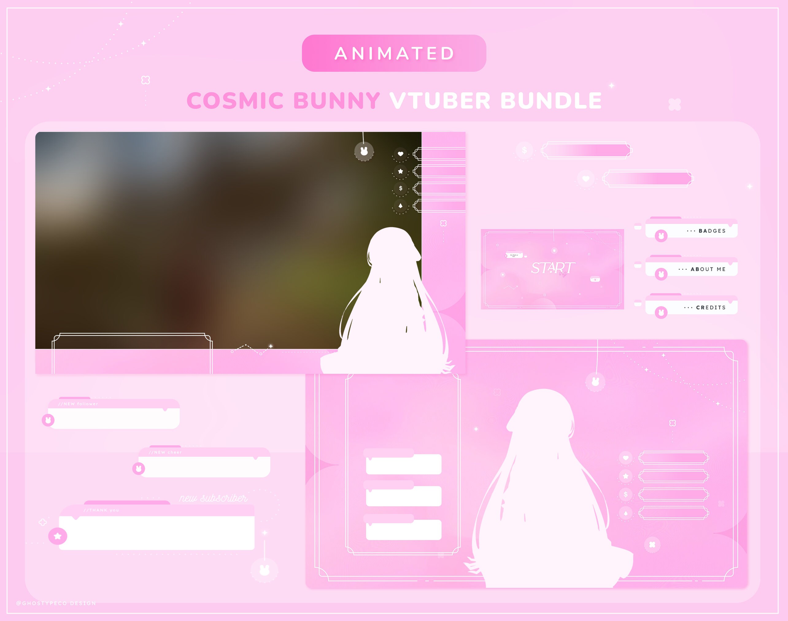 ANIMATED Pink Cosmic Bunny Vtuber Stream Bundle Twitch - Etsy