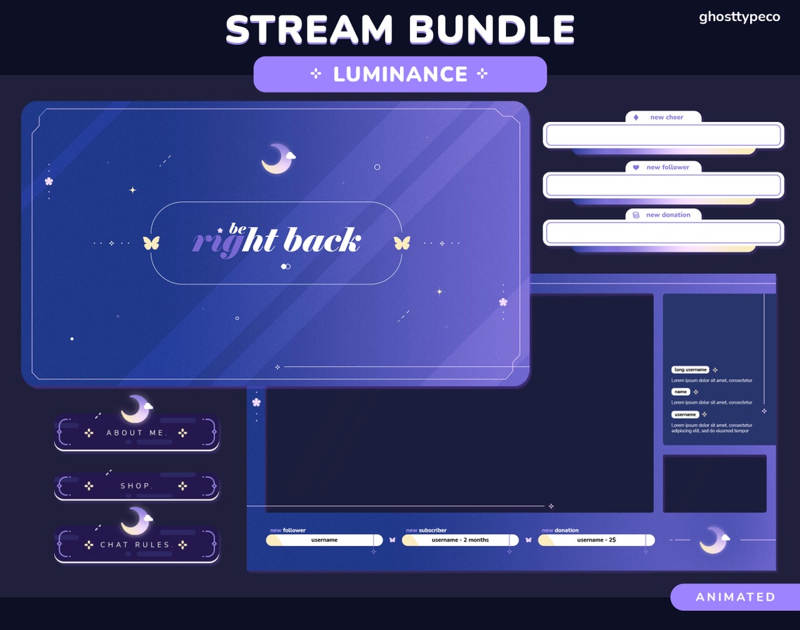 ANIMATED Luminance Stream Bundle Twitch Package Overlays - Etsy