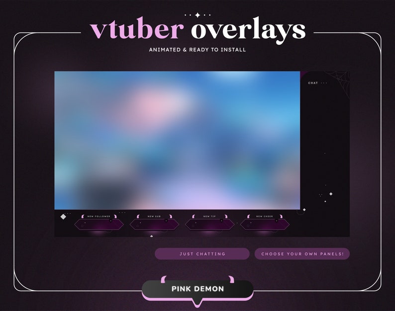 ANIMATED Pink Demon Vtuber Overlay Bundle | Twitch | Overlays | Just ...