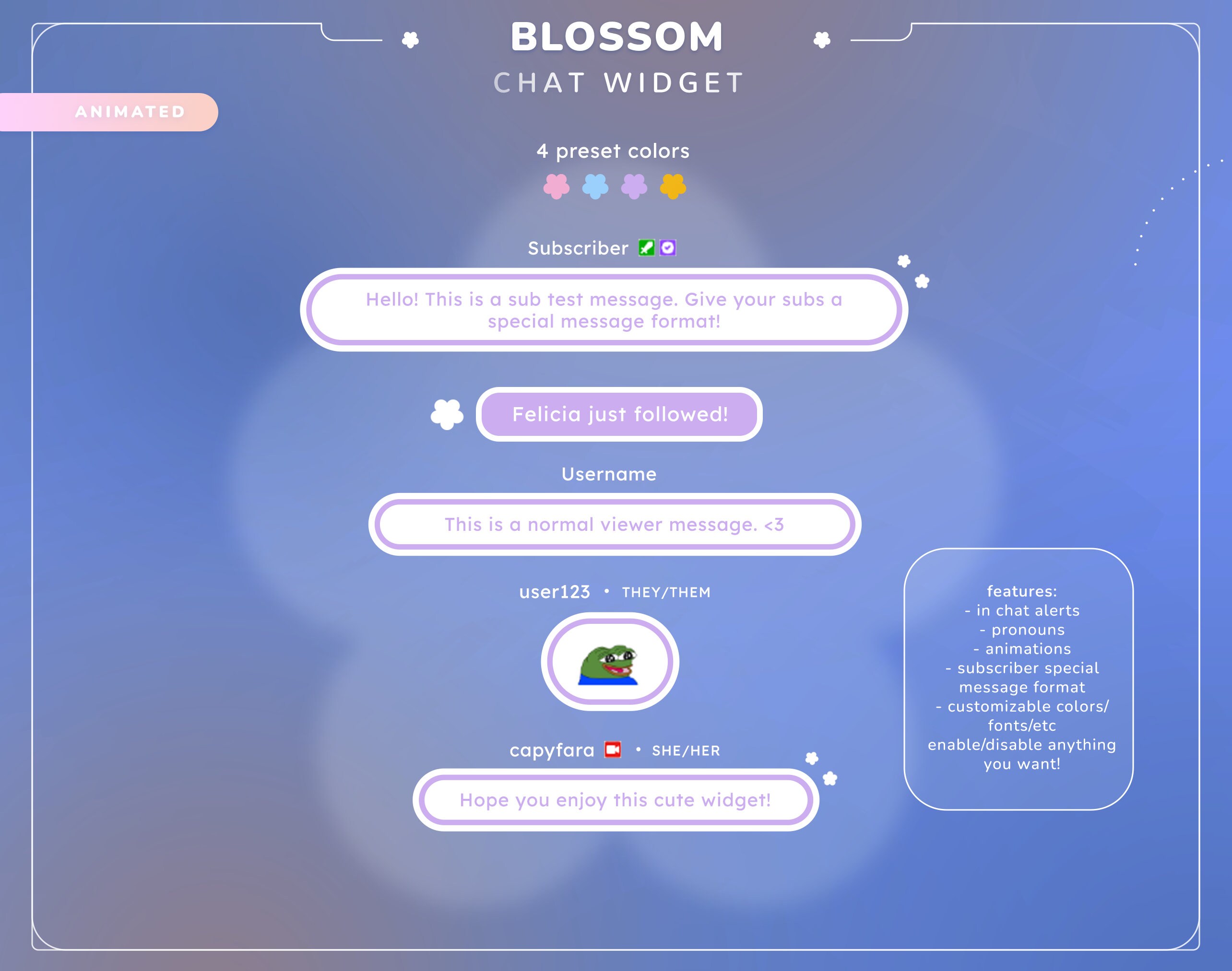 Animated Blossom Chat Widget CUSTOMIZABLE COLORS Twitch - Etsy