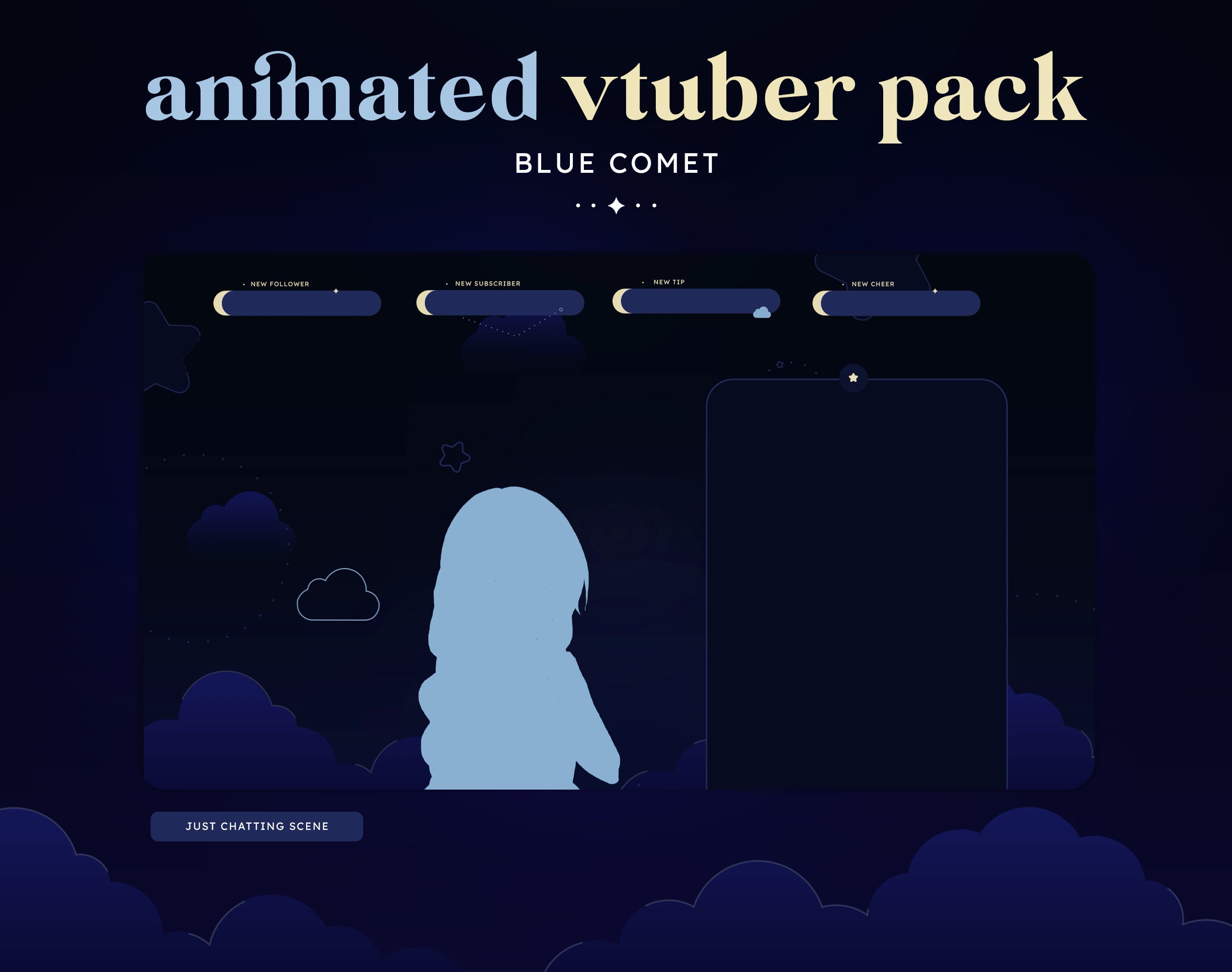ANIMATED Blue Comet Vtuber Stream Package Animated Overlays Screens ...