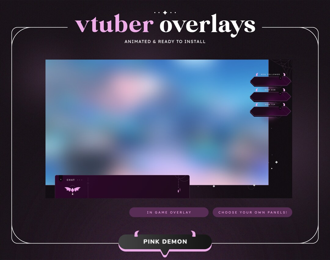 ANIMATED Pink Demon Vtuber Overlay Bundle | Twitch | Overlays | Just ...