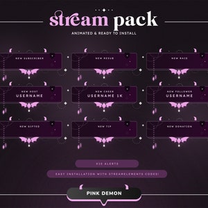 ANIMATED Pink Demon Stream Bundle | Twitch Pack | Overlays | Screens ...