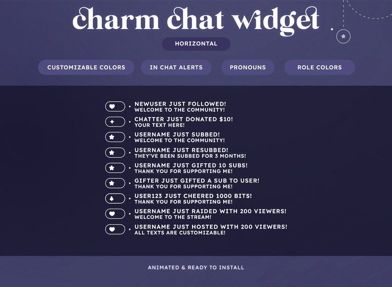 Horizontal Charm Chat Widget CUSTOMIZABLE COLORS Twitch Overlays Pastel ...