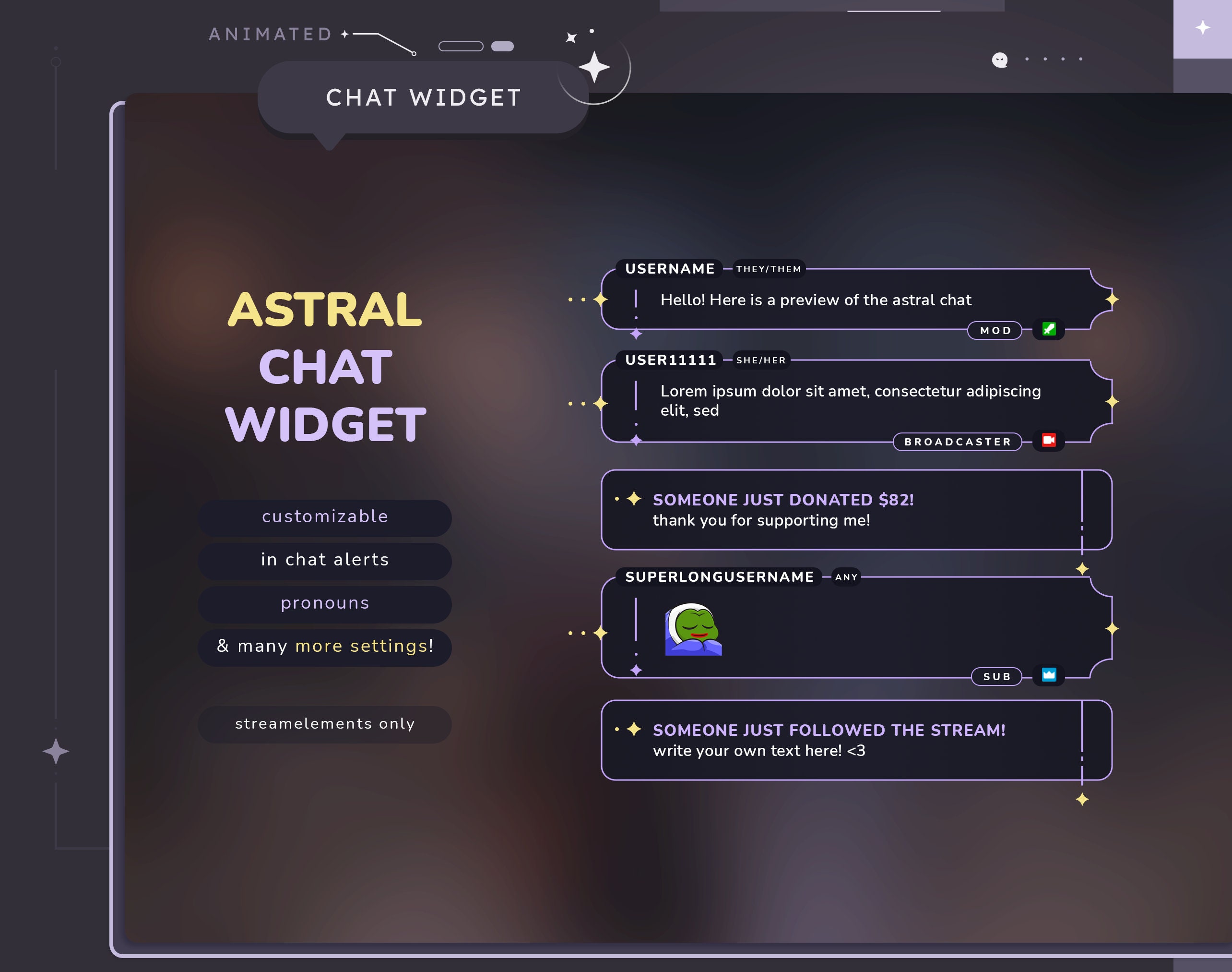 Astral Chat Widget (CUSTOMIZABLE COLORS) | Twitch Overlays | Celestial ...