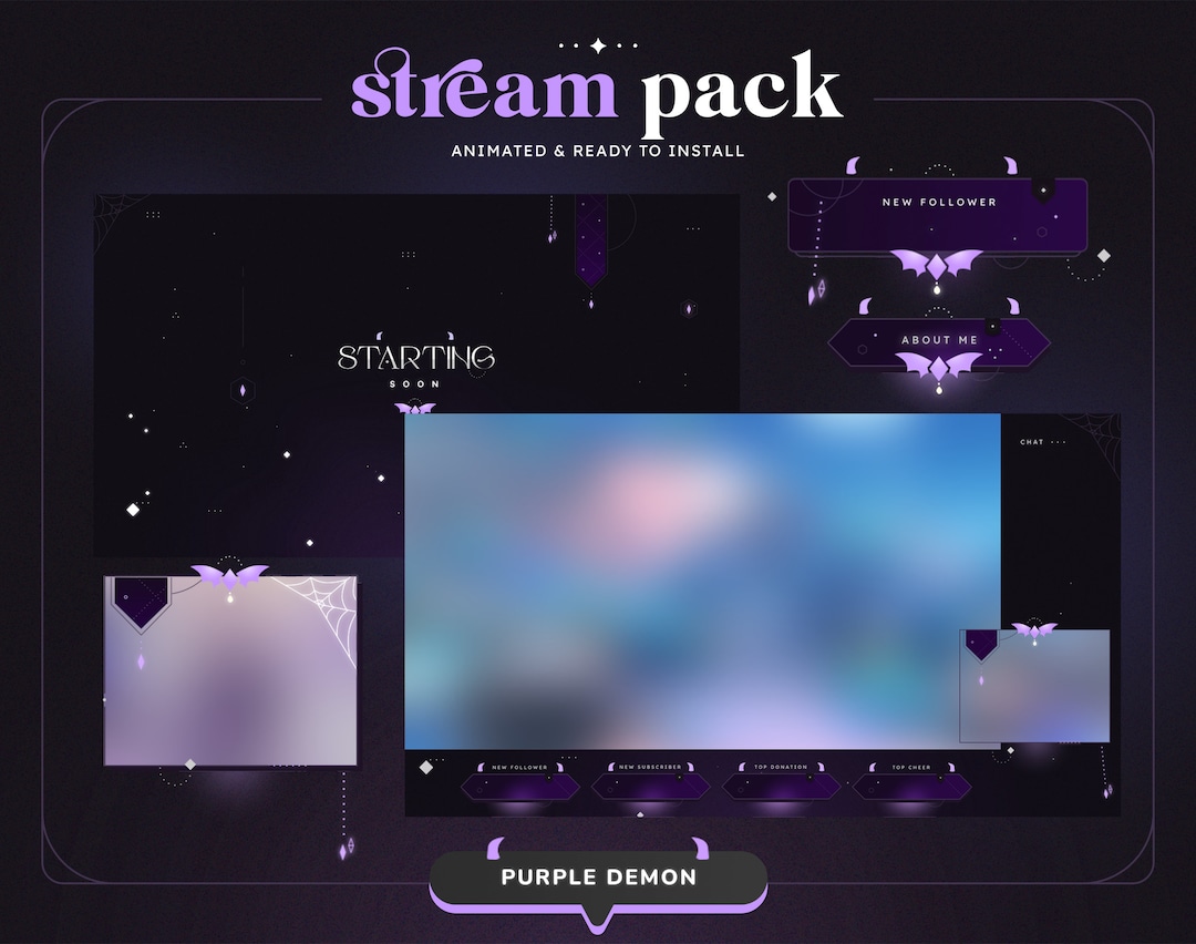 ANIMATED Purple Demon Stream Bundle | Twitch Pack | Overlays | Screens ...