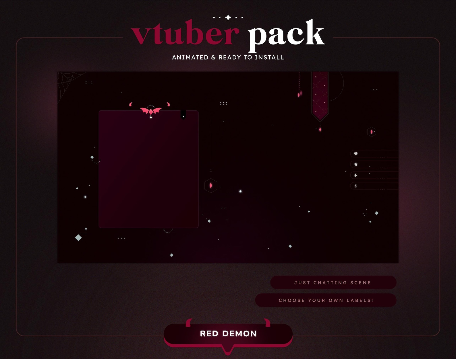 ANIMATED Red Demon Vtuber Stream Bundle | Twitch Pack | Overlays ...