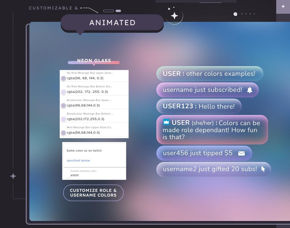 Animated Neon Glass Chat Widget CUSTOMIZABLE COLORS Twitch Chat Pastel ...