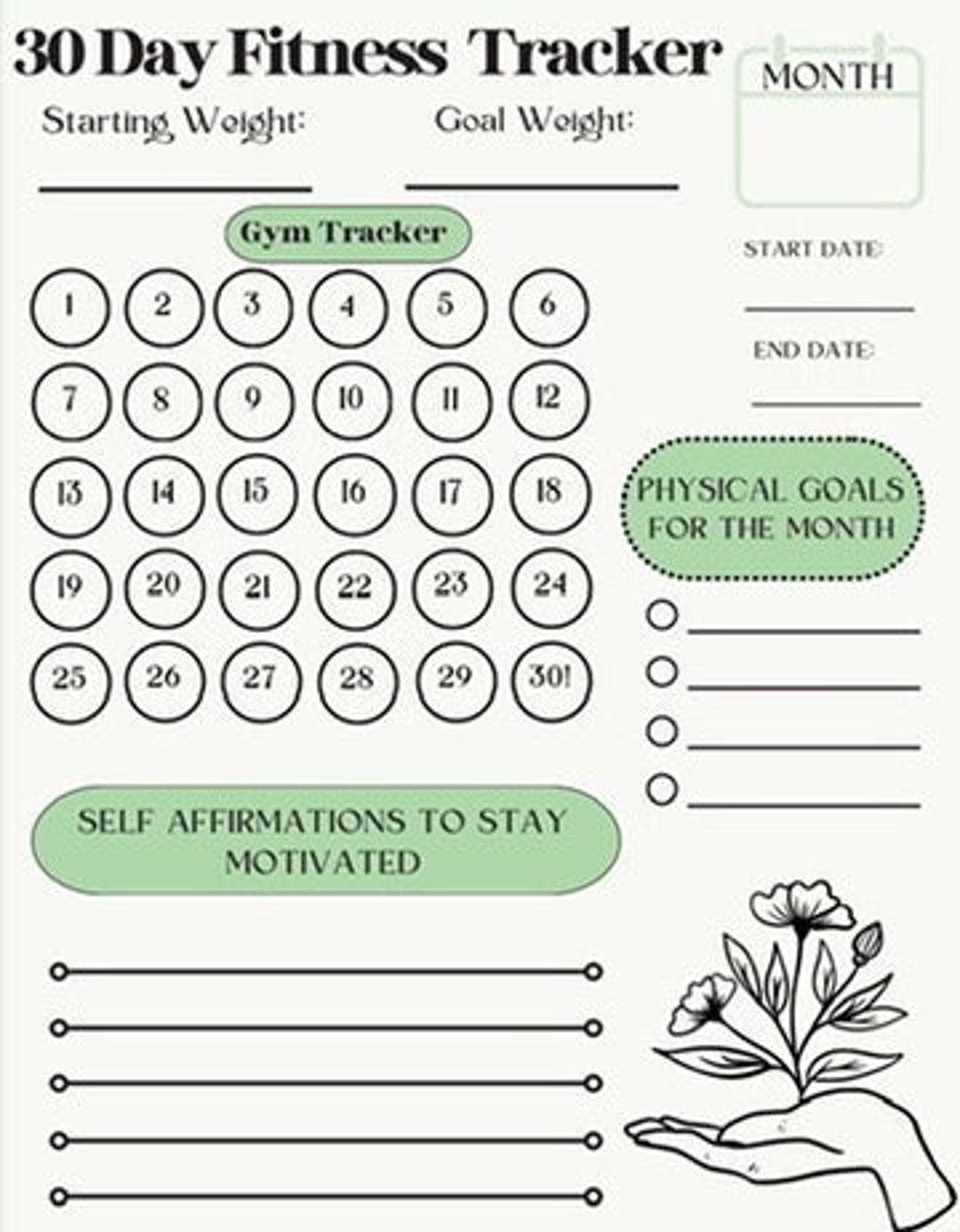 30 Day Fitness Tracker - Etsy