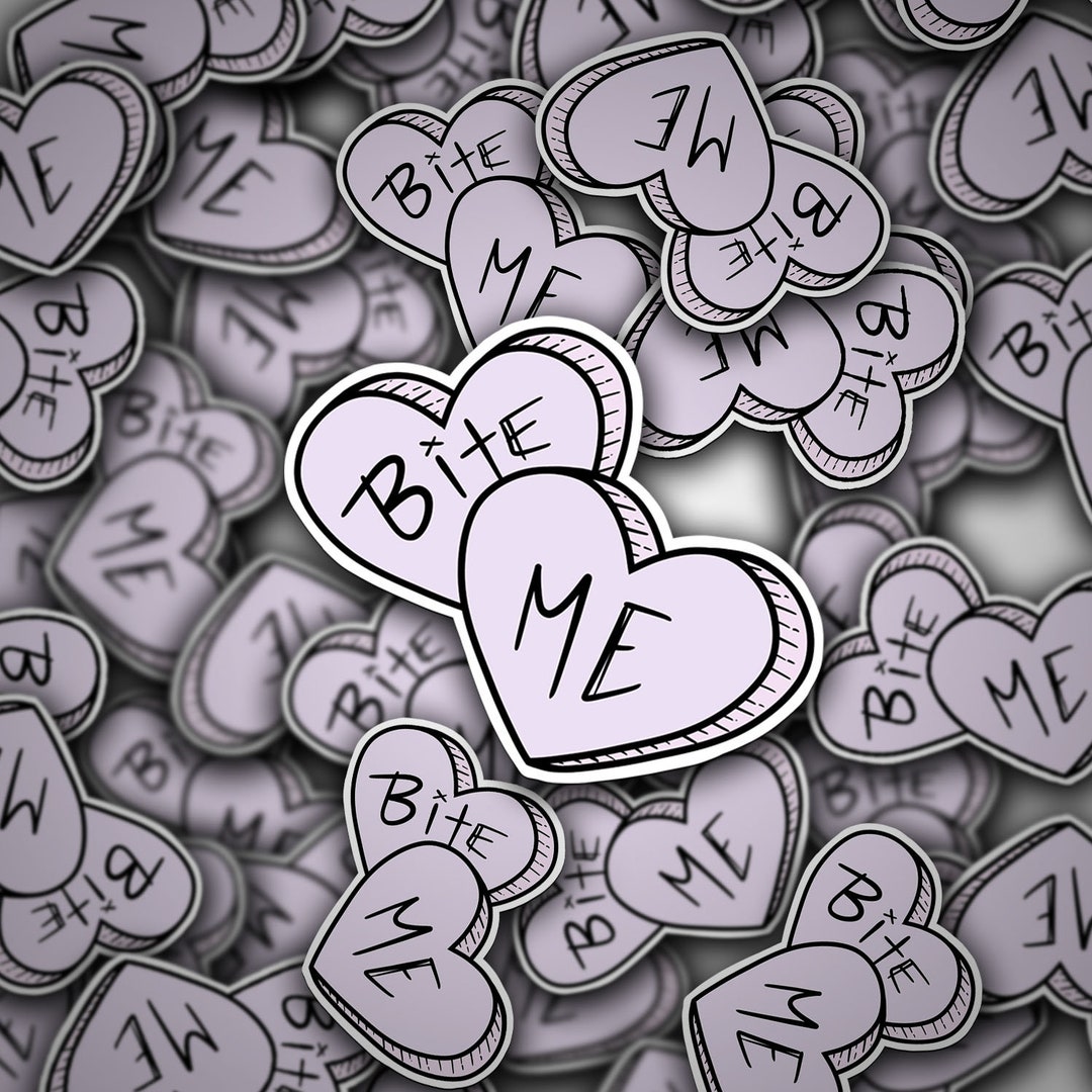 Bite Me Candy Heart Sticker Sarcastic and Funny Decal for Water Bottles ...