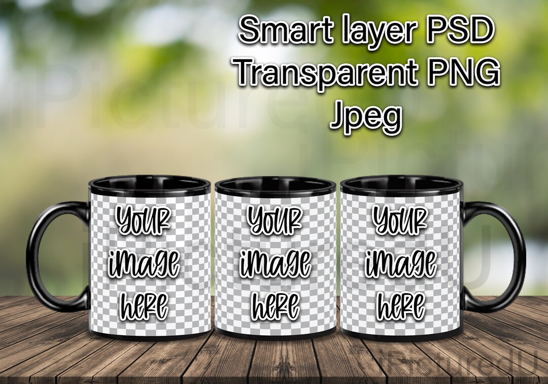 11oz Black Mug Stylized Mock Up. 3 Views Coffee Mug Mockup. JPEG, PNG ...
