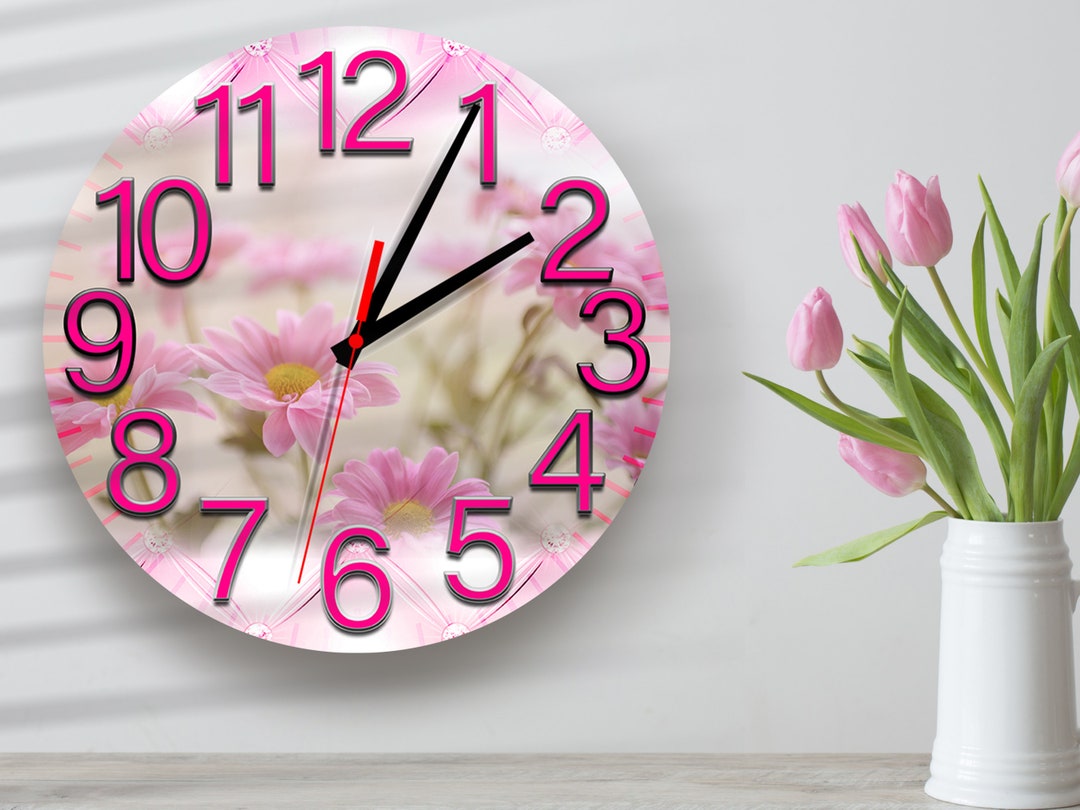 Large Wall Clock Sublimation Design Template. Pink Flowers. - Etsy