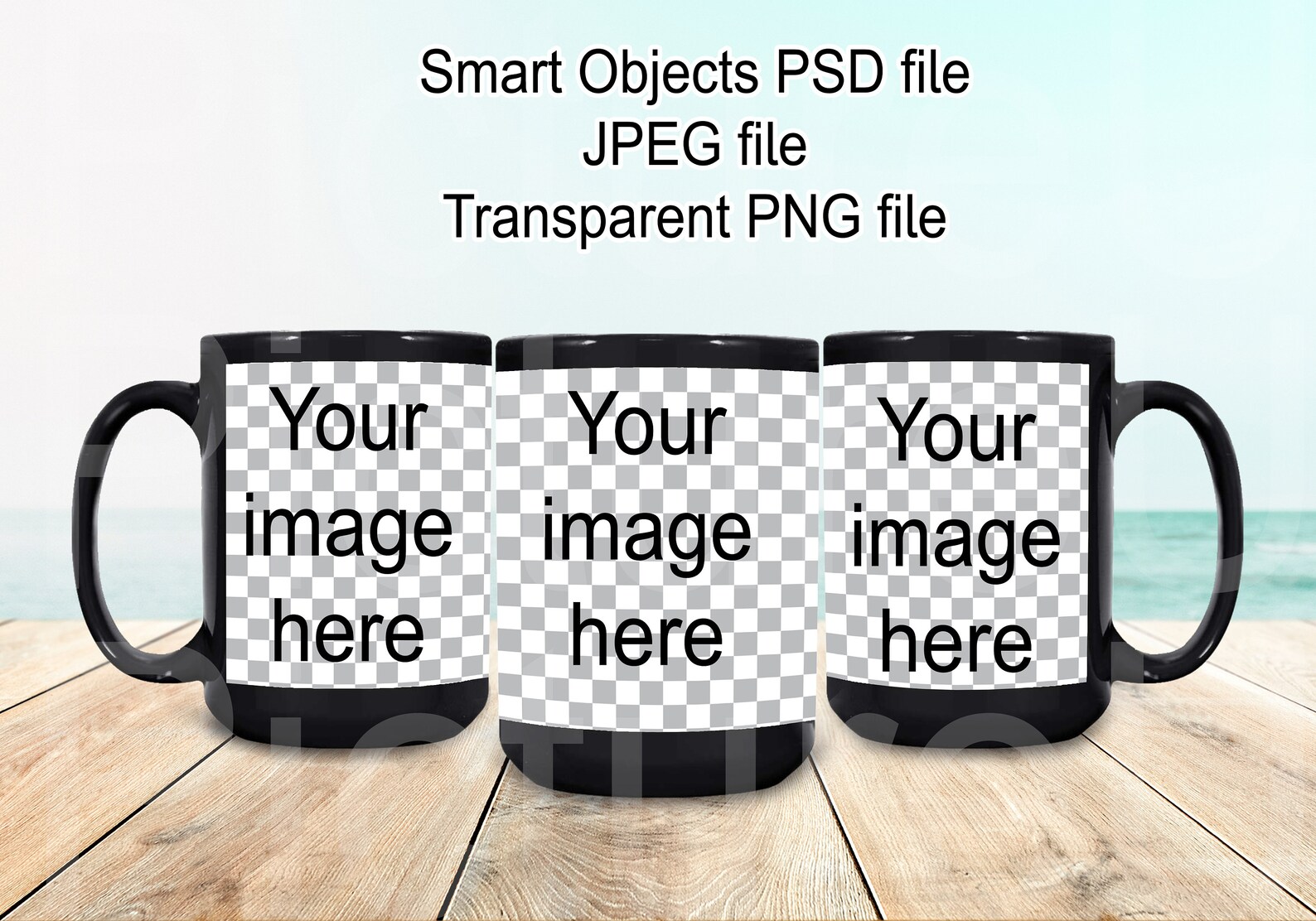 15oz Black Mug Stylized Mock Up. 3 Views Coffee Mug Mockup. JPEG, PNG ...