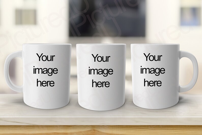 11oz White Mug Stylized Mock Up. 3 Views Coffee Mug Mockup. JPEG, PNG ...