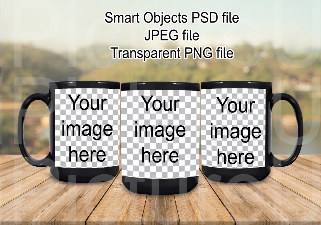15oz Black Mug Stylized Mock Up. 3 Views Coffee Mug Mockup. JPEG, PNG ...
