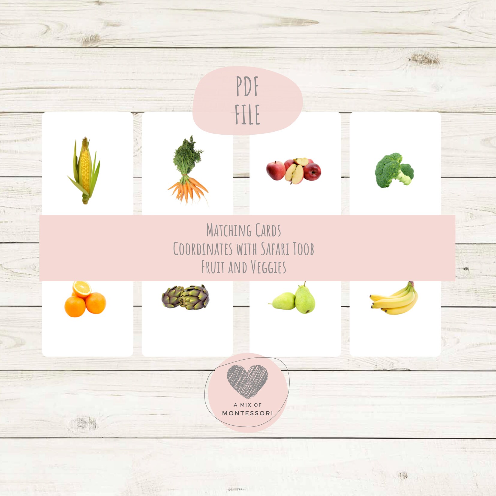 Fruit and Vegetable Matching Cards for Safari Toobs Montessori Language ...