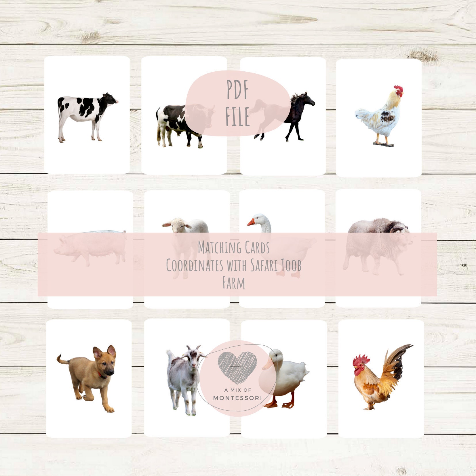 Farm Matching Cards for Safari Toobs Montessori Language Cards Learning ...
